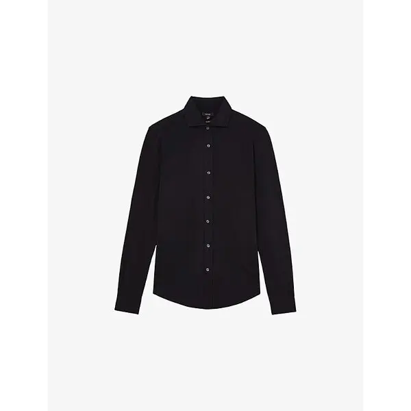 REISS Dasilva Long-sleeve Cotton-piqué Shirt - Navy
