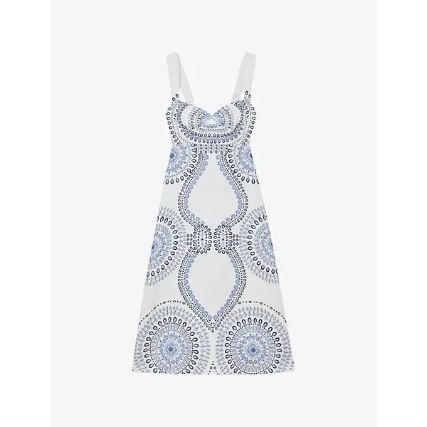 REISS Addison Floral-print Linen Midi Dress - Ivory Blue