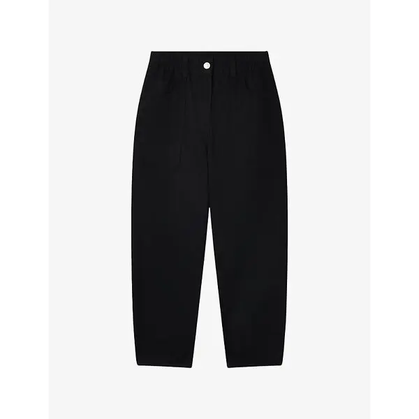 Whistles Tessa Elasticated-waist Stretch Cotton-blend Trousers - Black
