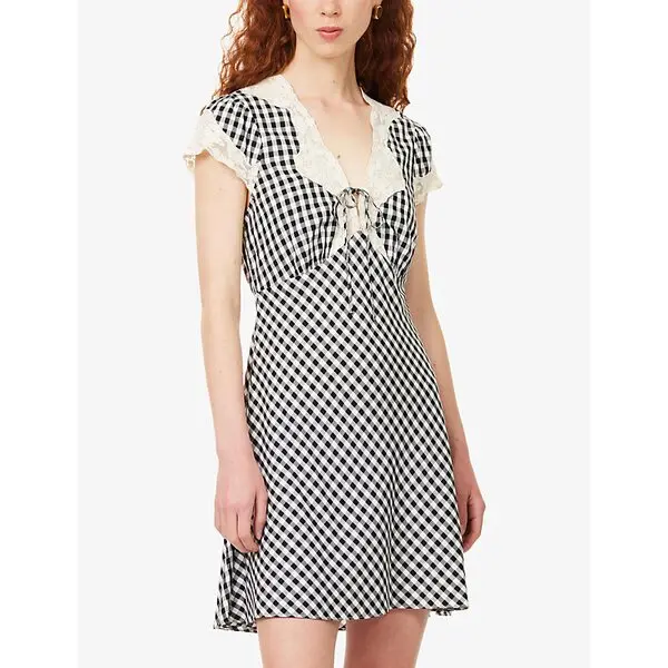 Rixo Lacie Gingham Print Woven Mini Dress