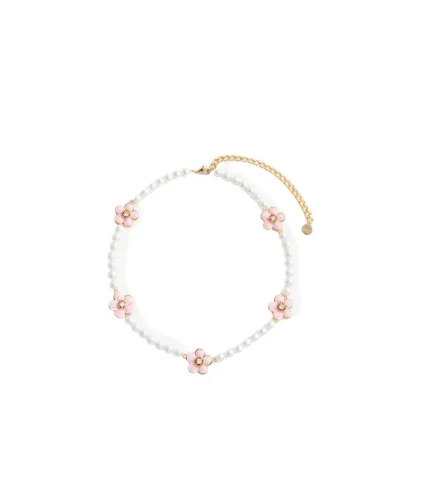 SELF-PORTRAIT Enamel Flower Pearl Choker - Pink