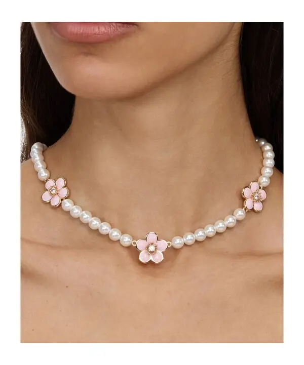 SELF-PORTRAIT Enamel Flower Pearl Choker
