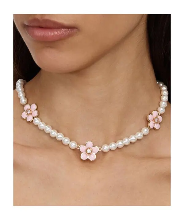 SELF-PORTRAIT Enamel Flower Pearl Choker