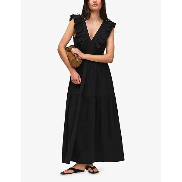 RO&ZO Ruffled V-neck Cotton Maxi Dress