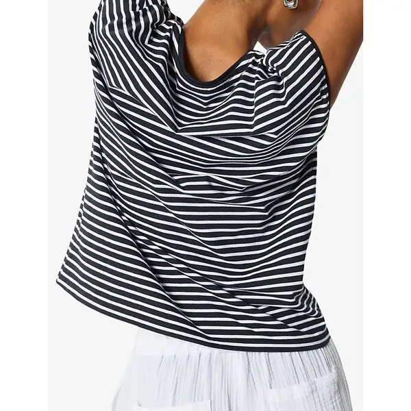 Whistles Striped Cap-sleeve Cotton T-shirt