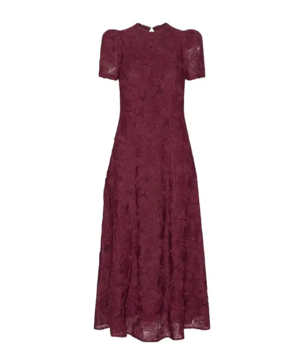 ROTATE BY BIRGER CHRISTENSEN Short-sleeve Floral Lace Midi Dress - Red