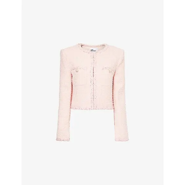 SELF-PORTRAIT Sequin-trim Boxy-fit Boucle Jacket - Pink