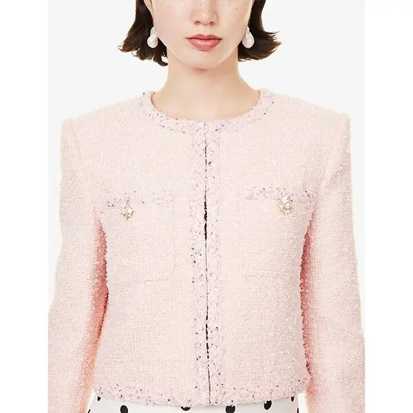 SELF-PORTRAIT Sequin-trim Boxy-fit Boucle Jacket