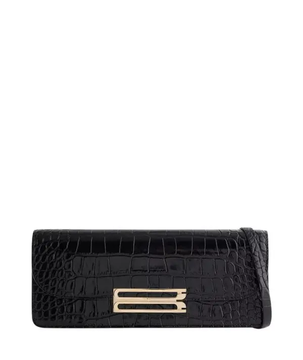 Victoria Beckham Dorian East-west Leather Clutch Bag With Croc-embossed Design - Black