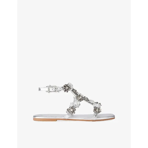 Carvela Embellished Floral Flat Sandals With Adjustable Buckle