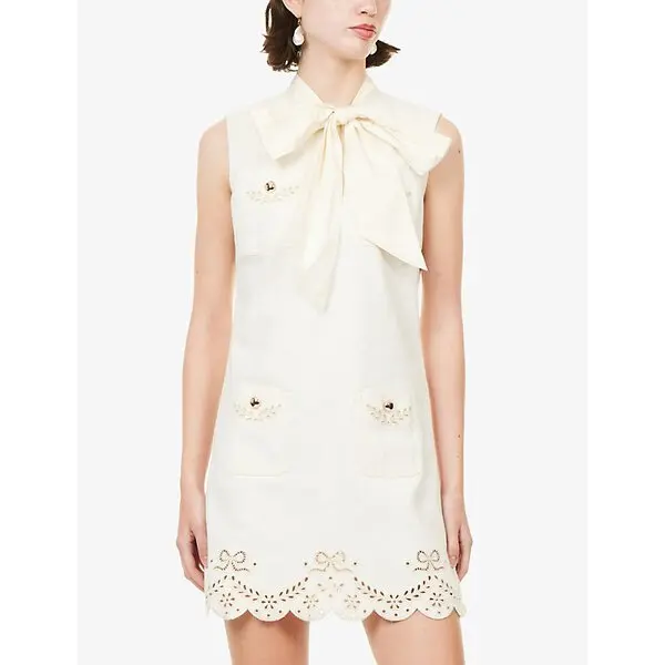 SELF-PORTRAIT Broderie Embroidered Denim Mini Dress