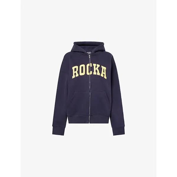 RU & ROCKA Varsity Brand-patch Cotton-blend Hoody - Navy