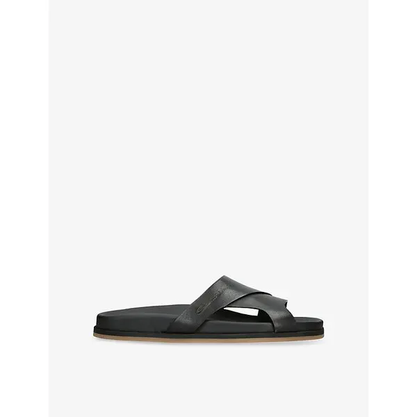 Santoni Downtime Leather Sandals - Black
