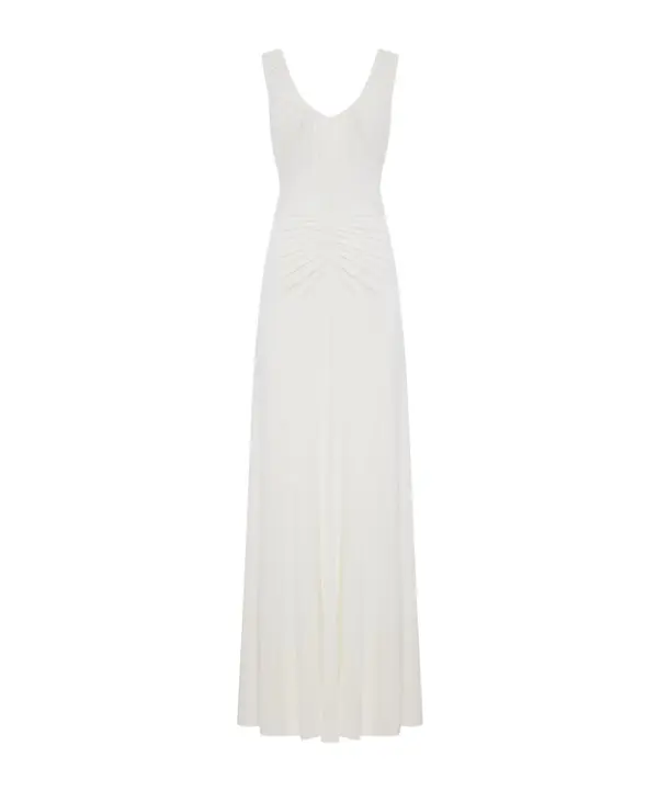 SELF-PORTRAIT Ruched Sleeveless Maxi Dress - White