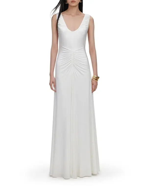 SELF-PORTRAIT Ruched Sleeveless Maxi Dress - White