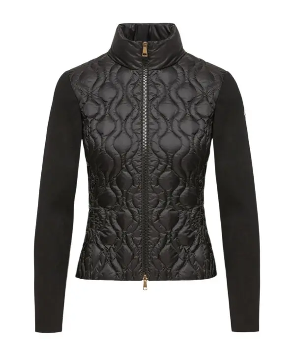 Moncler Quilted Zip-up Cardigan With Logo Patch - Black