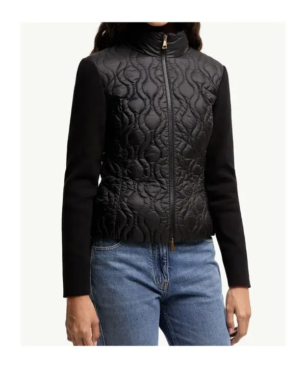 Moncler Quilted Zip-up Cardigan With Logo Patch