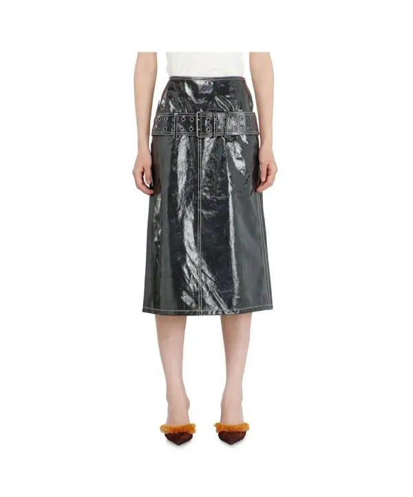 DIESEL® Belted Patent Leather Midi Skirt