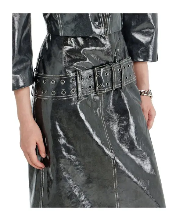 DIESEL® Belted Patent Leather Midi Skirt