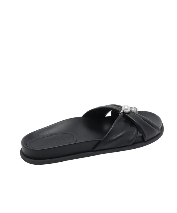 JIMMY CHOO Rafi Flat Pearl-embellished Sandals - Black