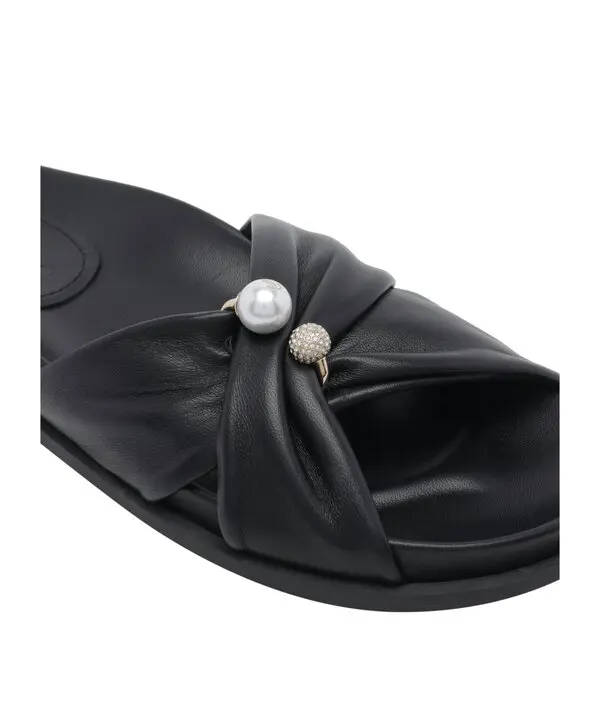 JIMMY CHOO Rafi Flat Pearl-embellished Sandals - Black
