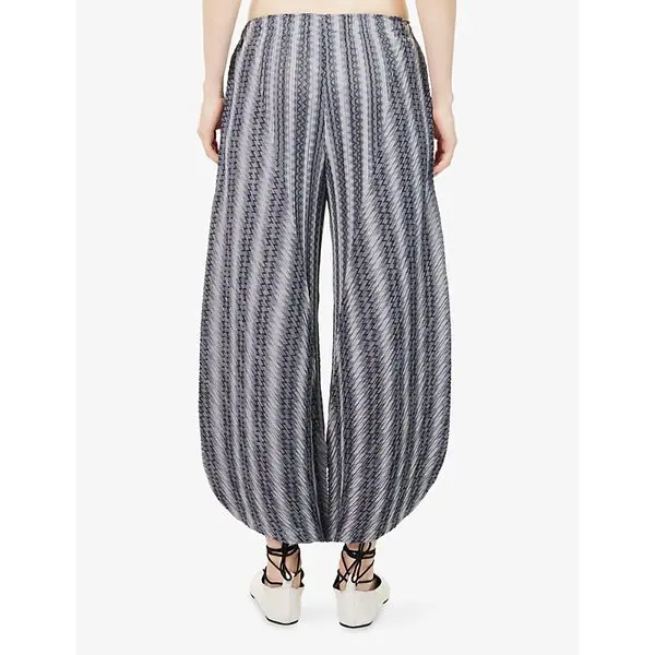Issey Miyake Knitted Zigzag Pattern Wide Leg Trousers