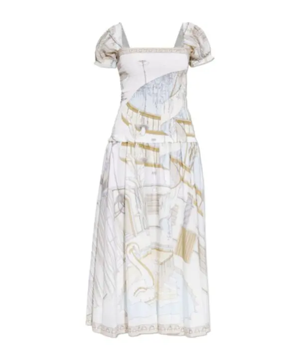 Tory Burch Graphic Print Square Neck Midi Dress - No