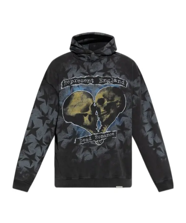 REPRESENT Long-sleeved Hooded Sweatshirt With Graphic Print - Black