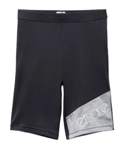 Versace Embroidered Logo Bicycle Shorts - Black Grey