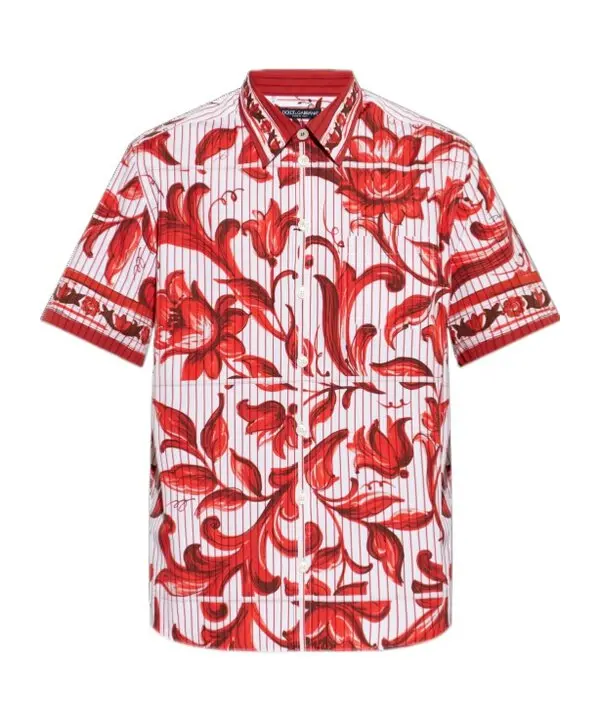 Dolce & Gabbana Majolica-print Striped Poplin Hawaii Shirt - Red