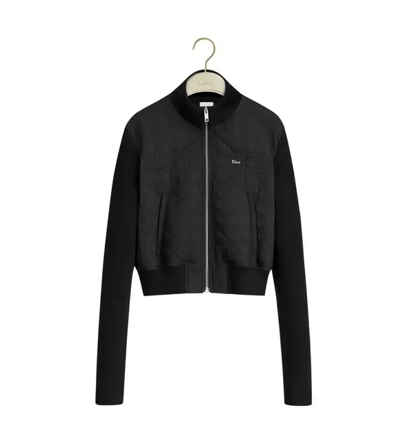 Dior Zipped Cropped Macrocannage Jacket - Black