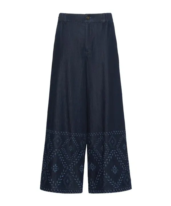 Max Mara Belted Wide-leg Pants With Embroidered Hem
