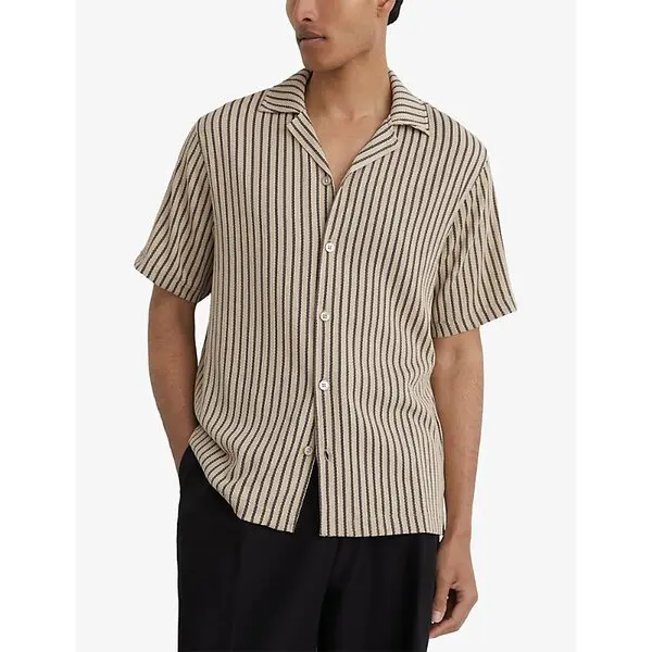 REISS Griff Cuban-collar Striped Stretch-woven Shirt