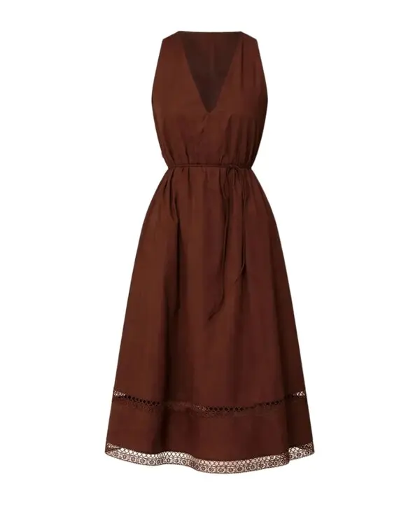 TWINSET V-neck Midi Dress With Embroidered Details - Brown