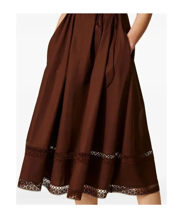 TWINSET V-neck Sleeveless Midi Dress With Waist Tie And Embroidered Details