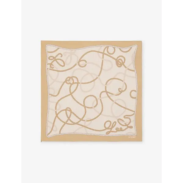Loewe Double L Artwork-print Silk Square Scarf - Beige/yellow