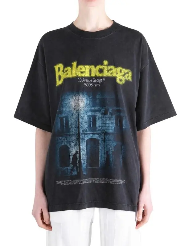 Balenciaga Graphic Printed Oversized T-shirt - Black