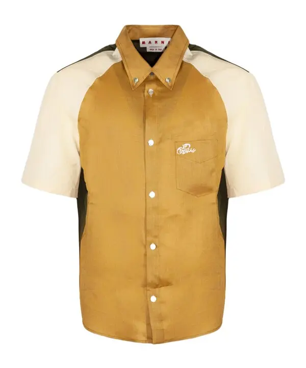 Marni Colour-block Logo-embroidered Shirt - Brown