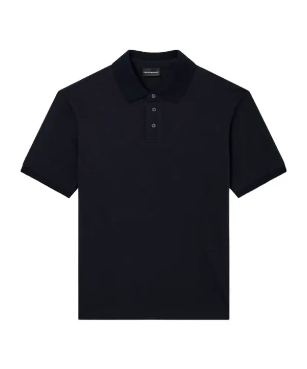 Emporio Armani Monogram Cotton Polo Shirt - Blue