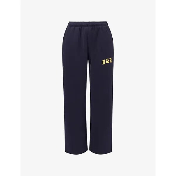 RU & ROCKA Varsity Logo-print Jersey Jogging Bottoms - Navy