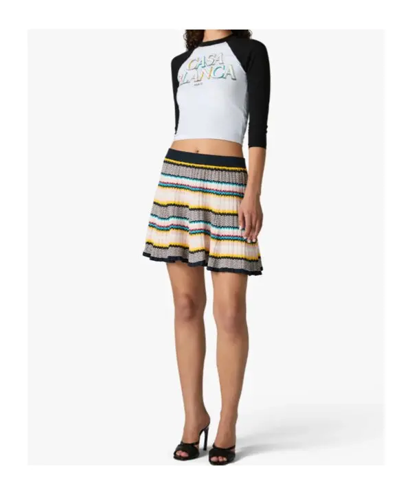 Casablanca Chevron Knit Pleated Midi Skirt
