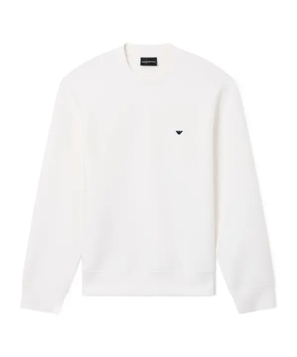 Emporio Armani Crew Neck Sweatshirt With Micro-eagle Embroidery - White