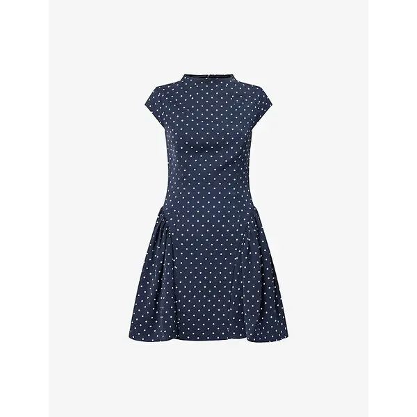 Oddmuse Cap-sleeve Polka-dot Woven Mini Dress - Navy Polka Dot