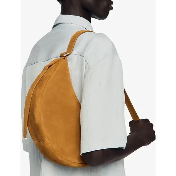 Sandro Logo Debossed Suede Hobo Bag