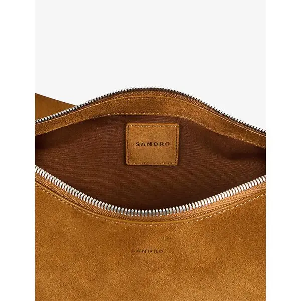 Sandro Logo Debossed Suede Hobo Bag