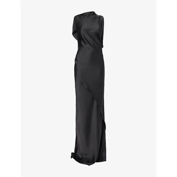 Victoria Beckham Sleeveless Draped Satin Maxi Gown - Black