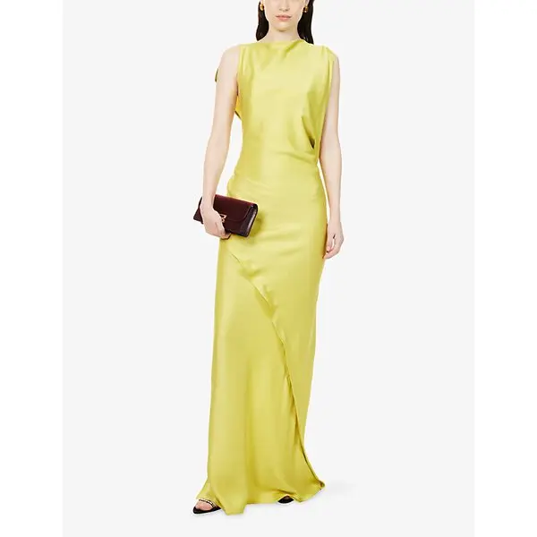 Victoria Beckham Sleeveless Draped Satin Maxi Gown - Chartreuse