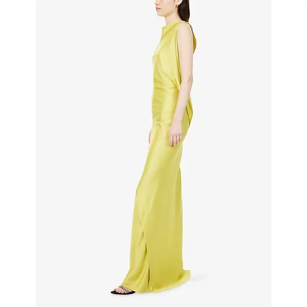 Victoria Beckham Sleeveless Draped Satin Maxi Gown - Chartreuse