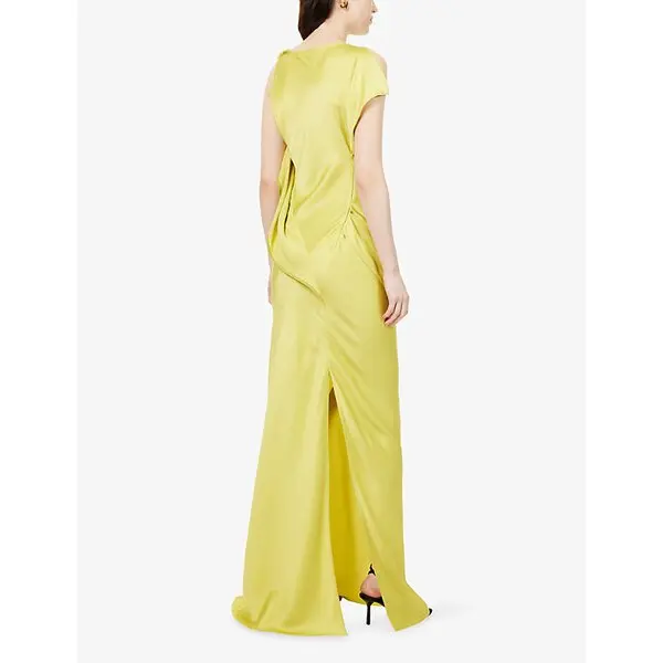Victoria Beckham Sleeveless Draped Satin Maxi Gown - Chartreuse