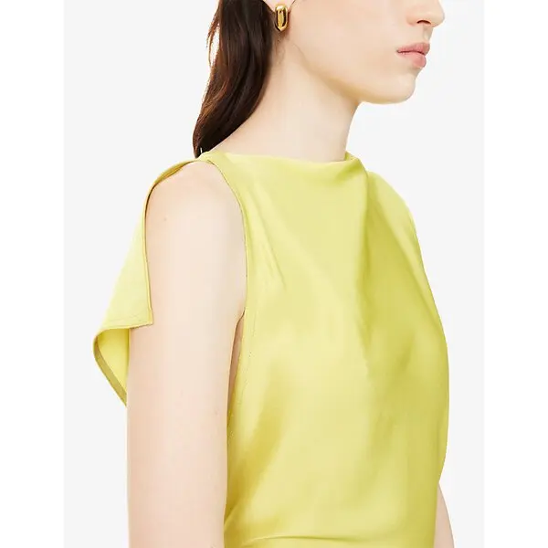Victoria Beckham Sleeveless Draped Satin Maxi Gown - Chartreuse